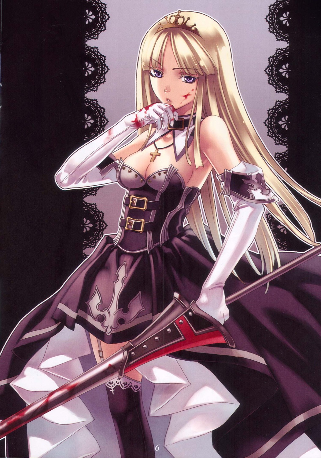 valis kokkyou keibitai hirano katsuyuki blood cleavage dress stockings sword thighhighs ...